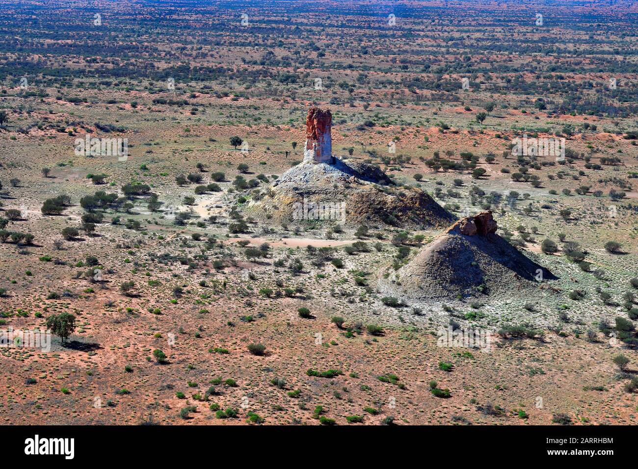Australia, NT, aerial view of remarkable Chambers Pillar rock in ...
