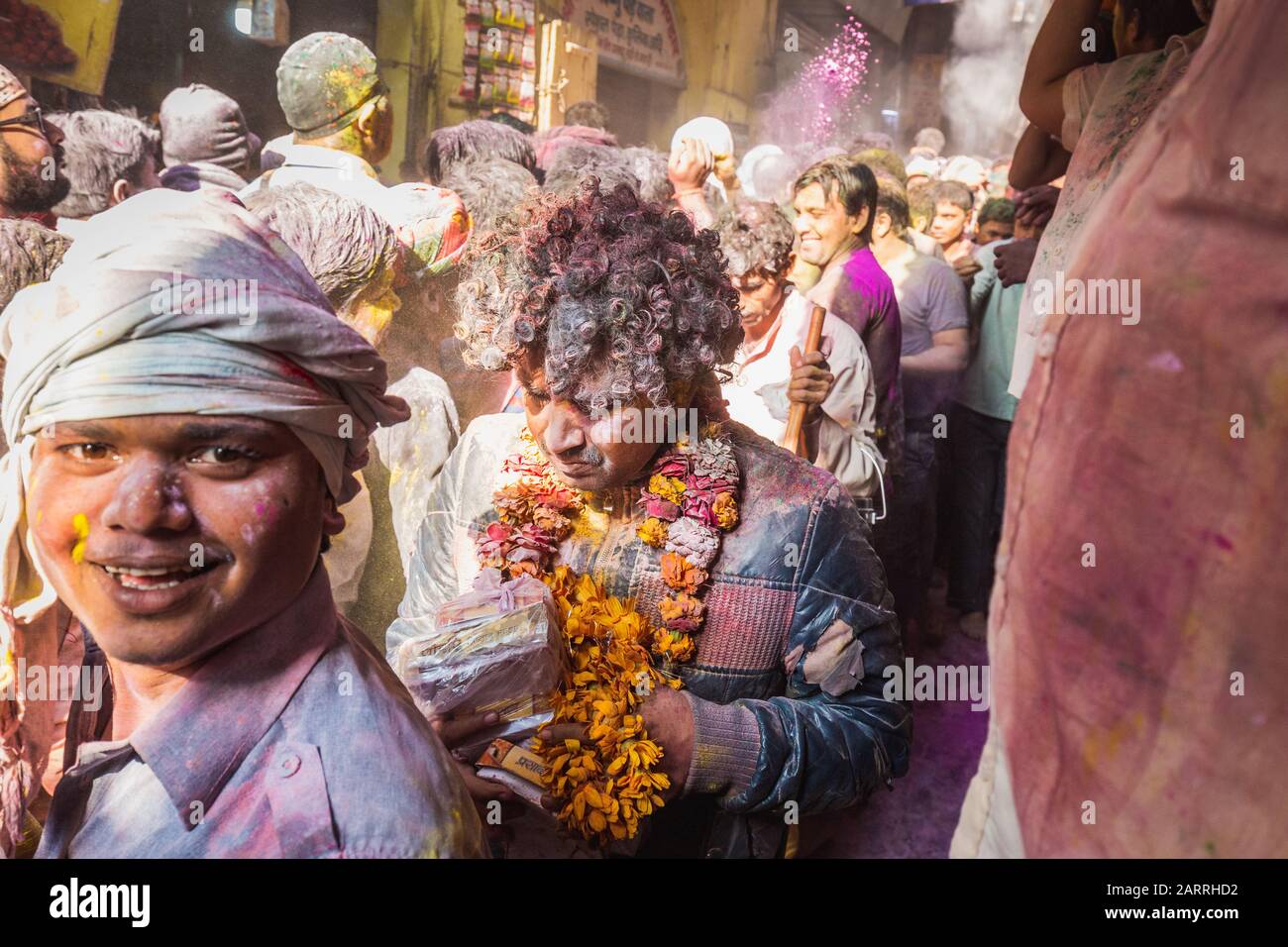 Vrindavan, India - March 12 2017: Indian people covered in different ...