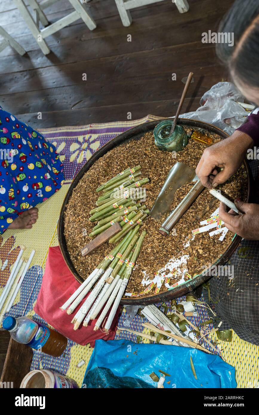 Preparation of cheroots, Inle Lake, Burma Stock Photo - Alamy