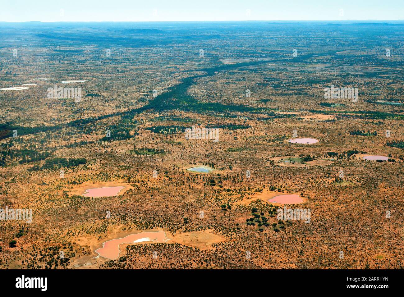 Australia, NT, aerial view over outback landscape with clay pans Stock ...