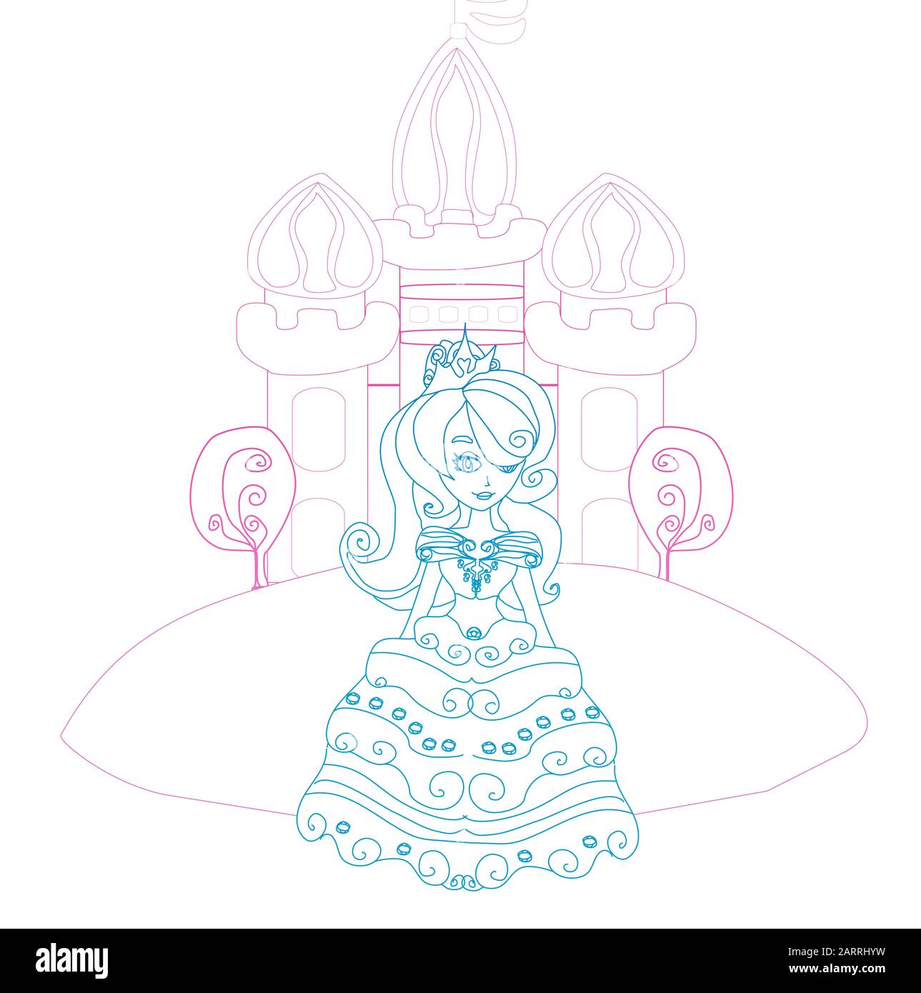 Beautiful little princess and a beautiful castle Stock Photo - Alamy