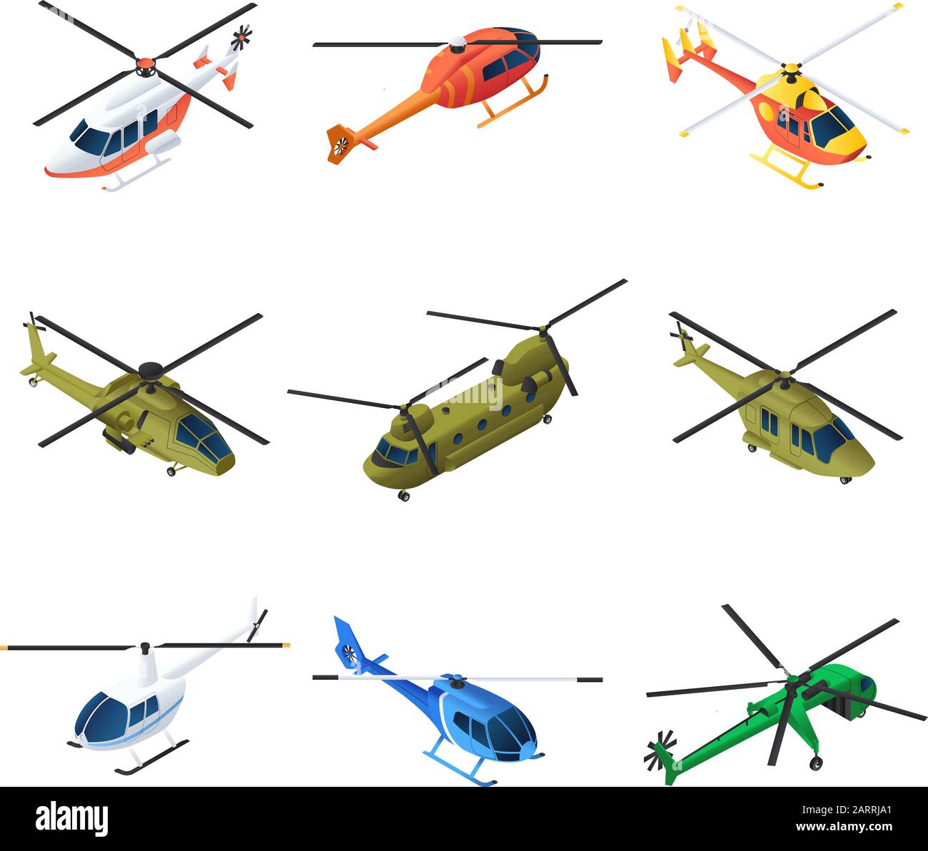 Helicopter icons set. Isometric set of helicopter vector icons for web ...