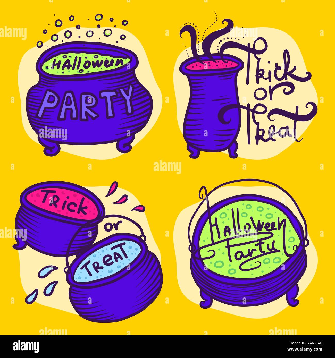 Cauldron icons set. Hand drawn set of cauldron vector icons for web ...