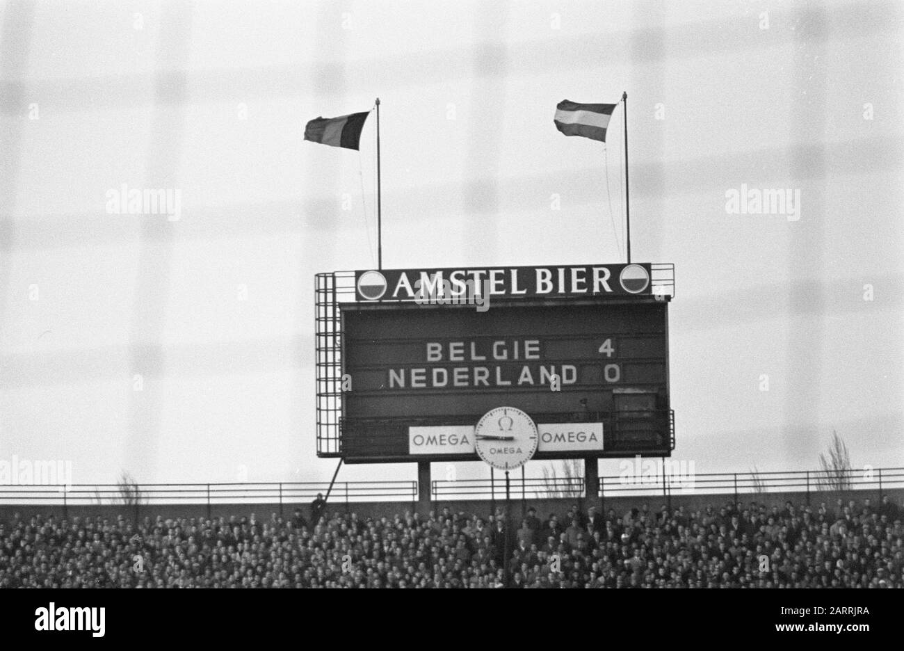 Scoreboard at Belgium v Netherlands [stand 4-0] Date: November 14, 1961 ...