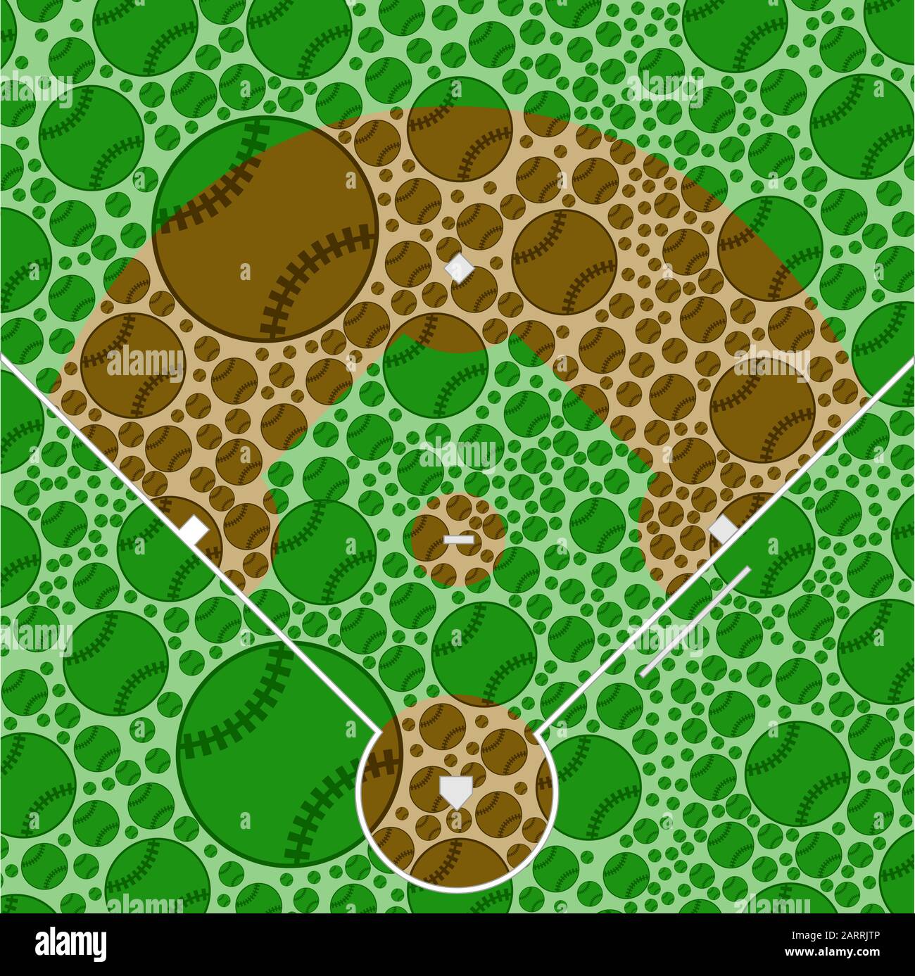 Concept illustration showing a baseball field made up of baseballs ...