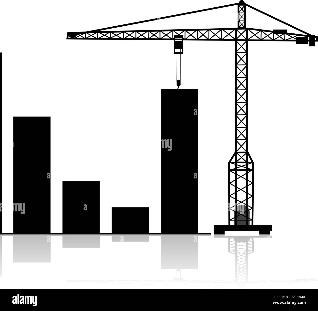 Concept illustration showing a crane pulling the last bar in a graph up ...