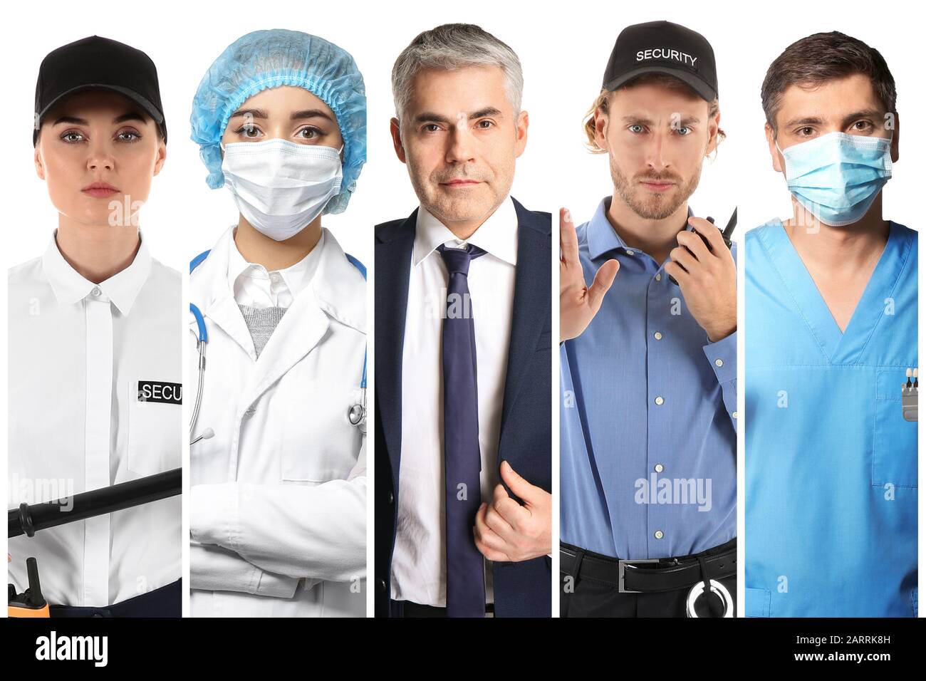 Collage with people of different professions on white background Stock ...