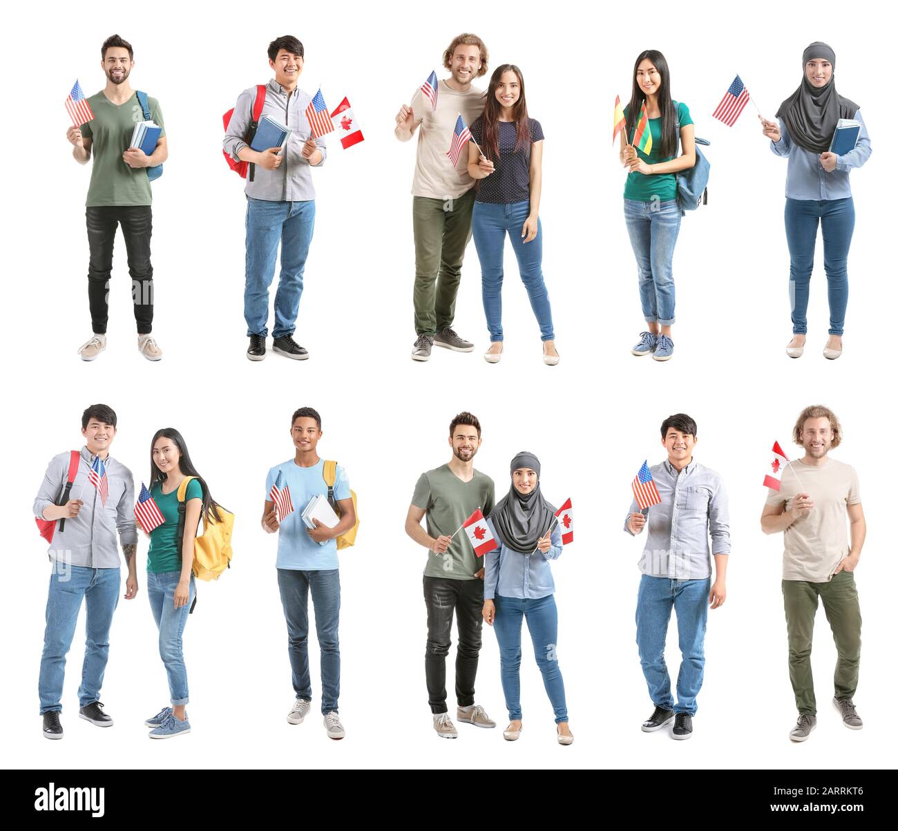 Set with immigrants to different countries on white background Stock ...