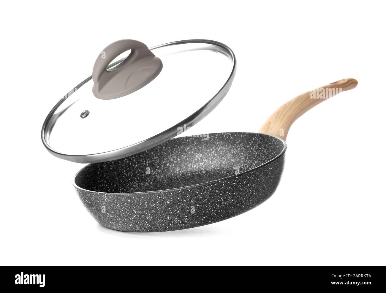 Clean frying pan with cover on white background Stock Photo - Alamy