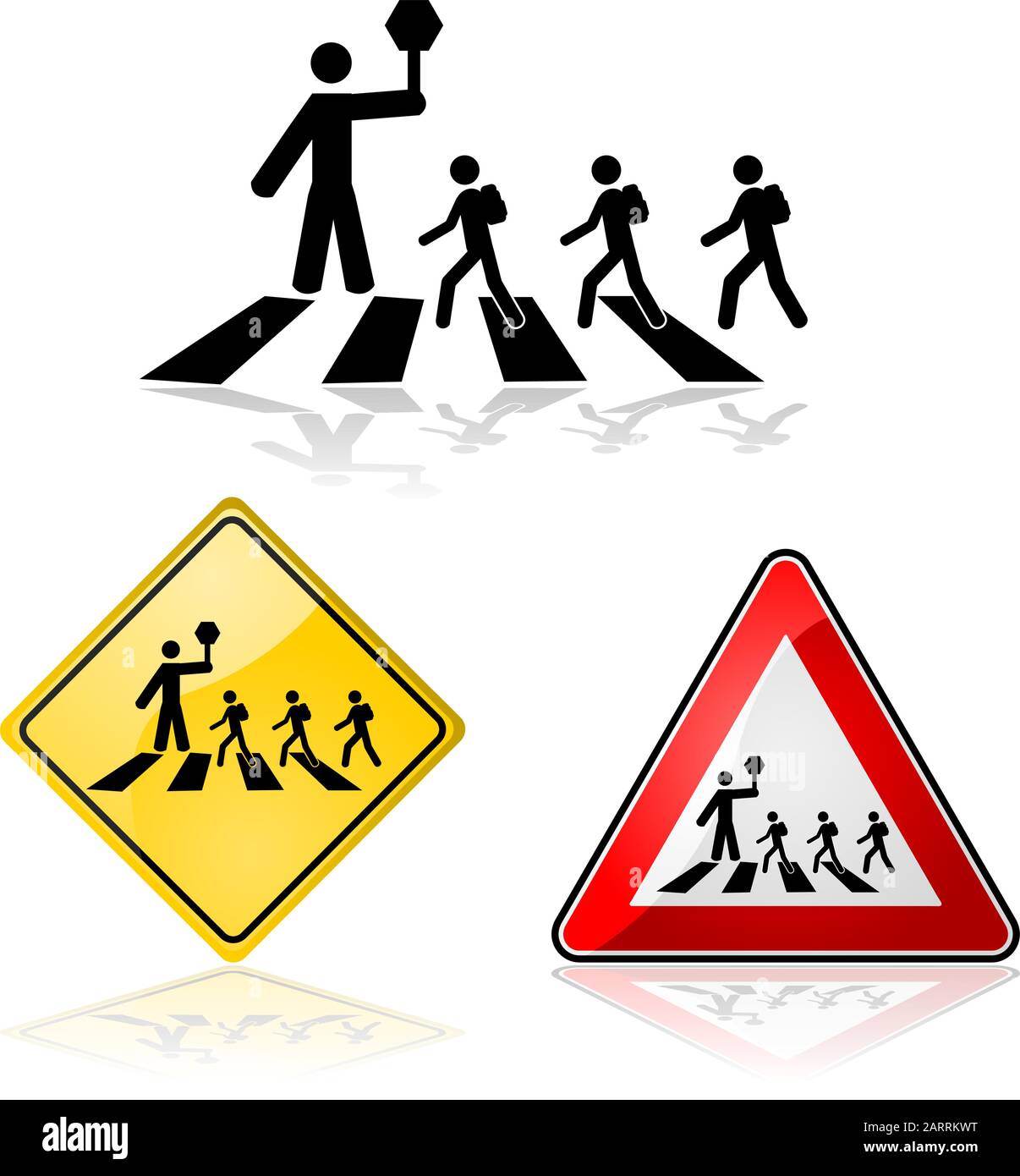 Icon illustration showing a crossing guard with a stop sign and ...