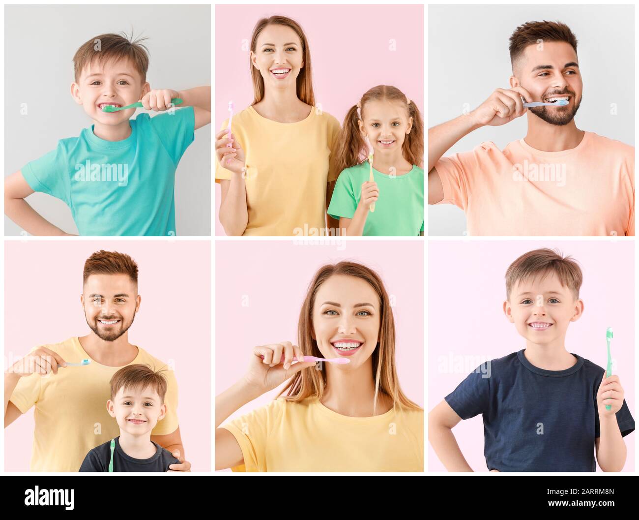 Set with people brushing their teeth Stock Photo - Alamy