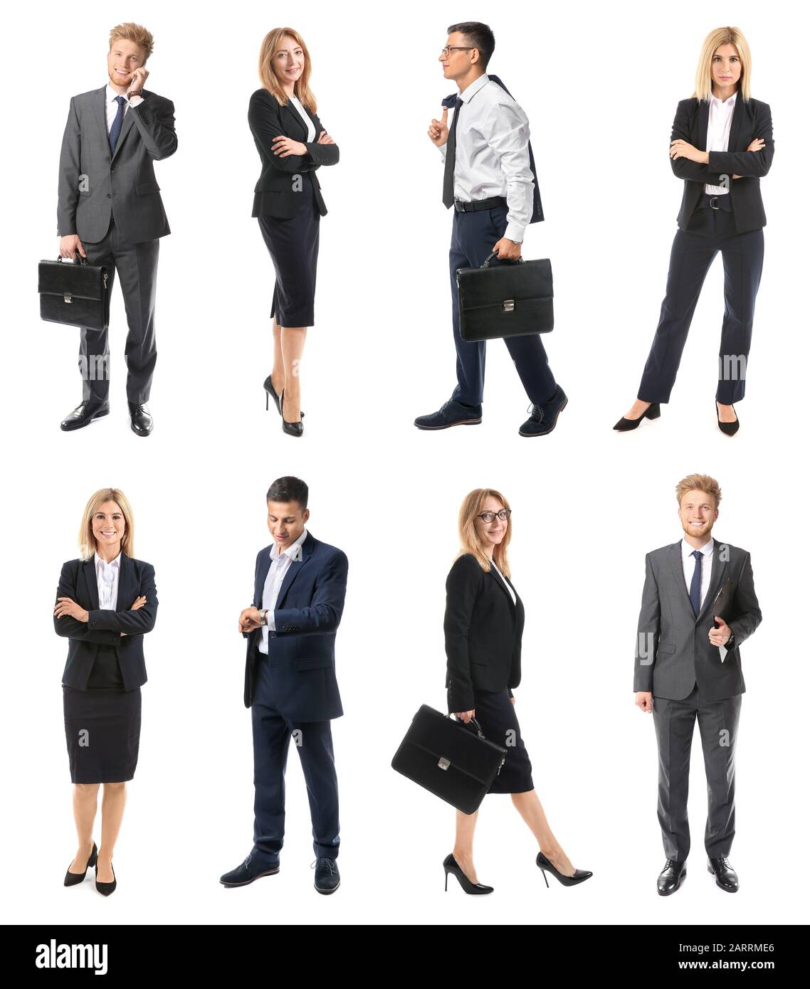 Collage with stylish business people on white background Stock Photo ...