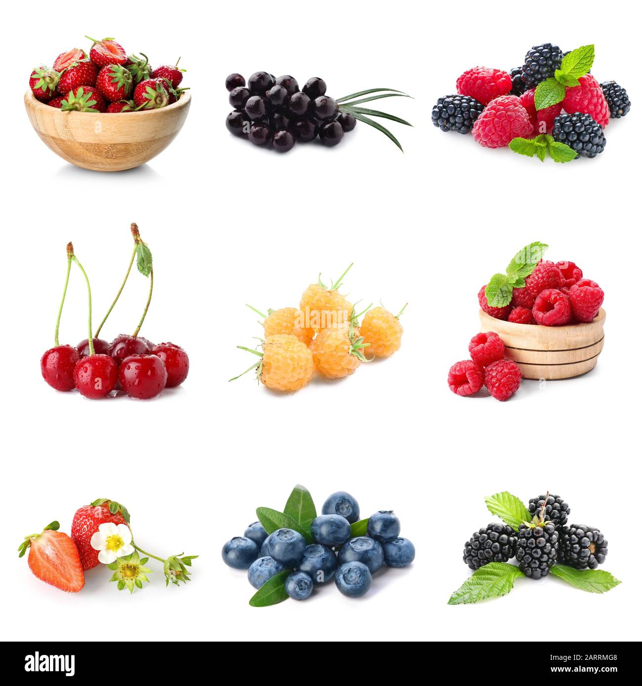 Set of different fresh berries on white background Stock Photo - Alamy