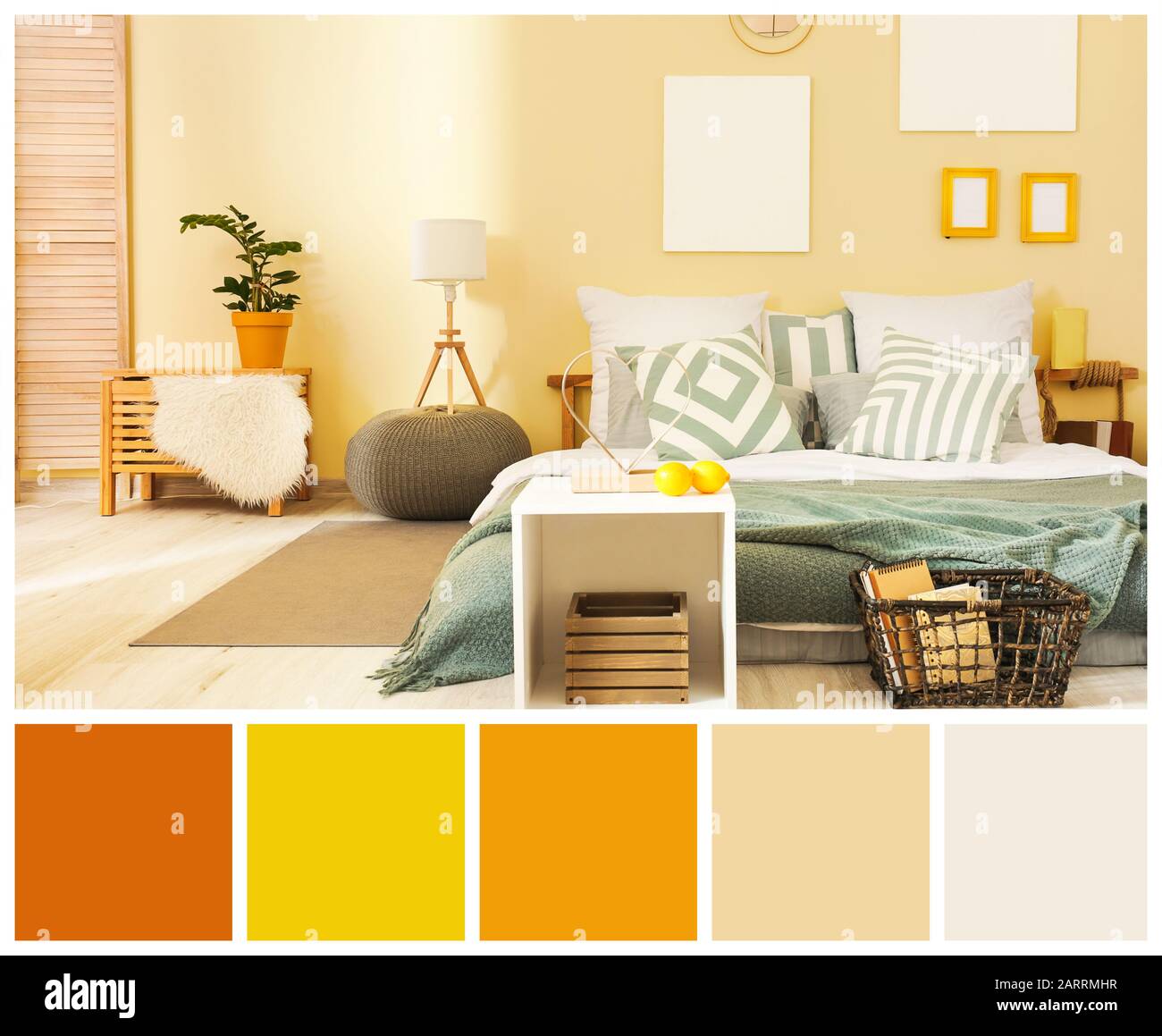 Interior of modern comfortable bedroom. Different color patterns Stock ...