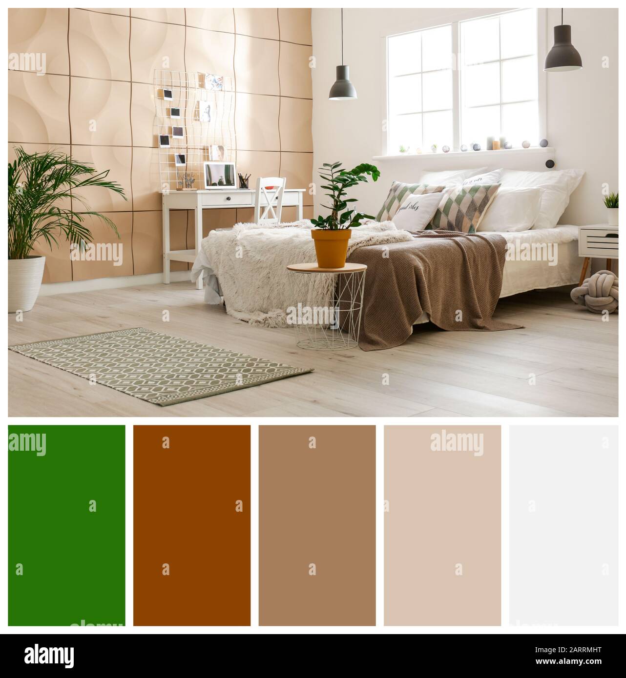 Stylish interior of modern bedroom. Different color patterns Stock ...