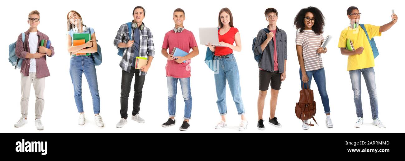 Collage with young students on white background Stock Photo - Alamy