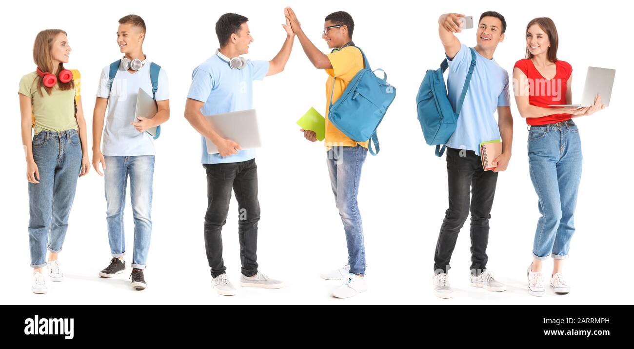 Collage with young students on white background Stock Photo - Alamy