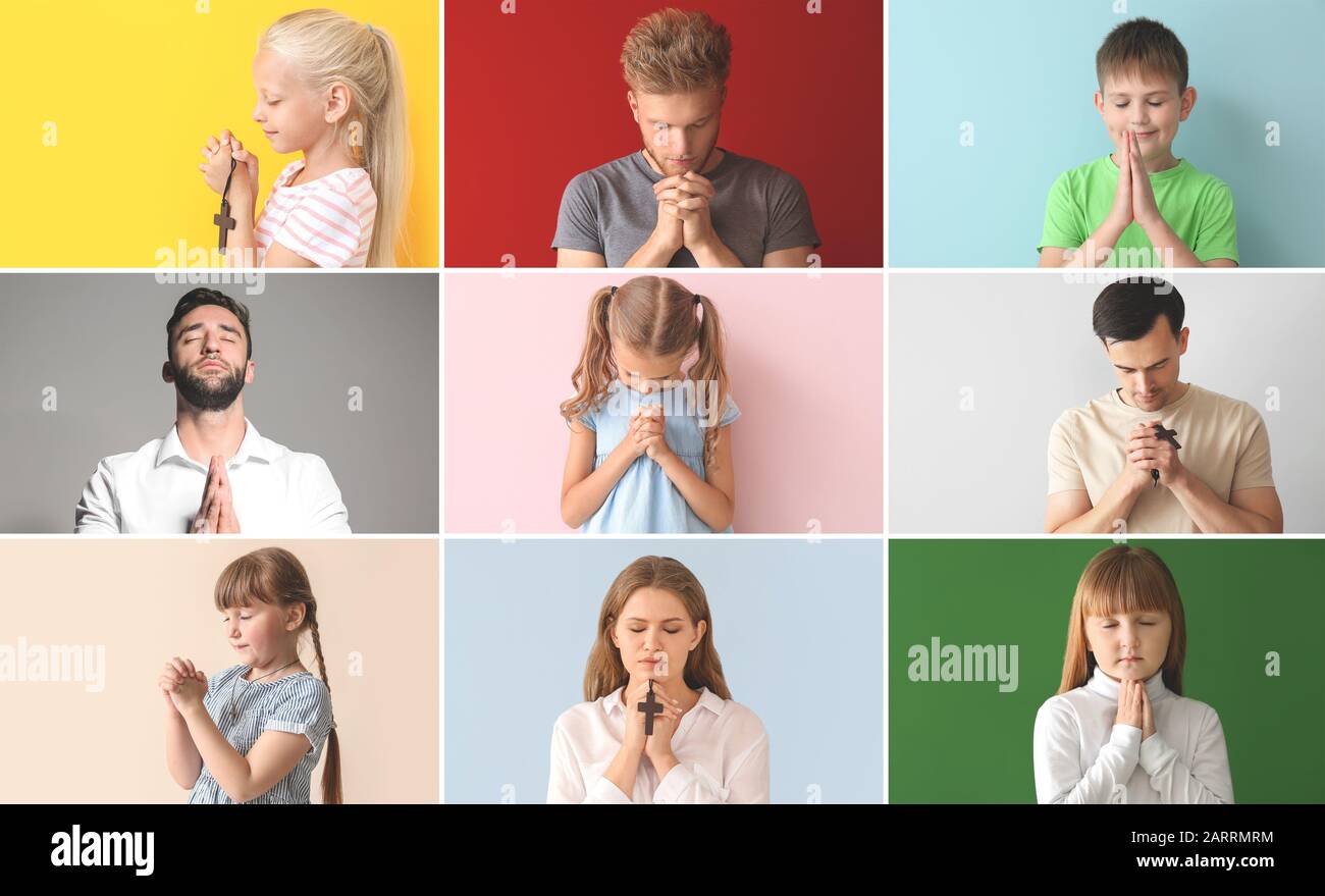 Collage with praying people of different ages Stock Photo - Alamy