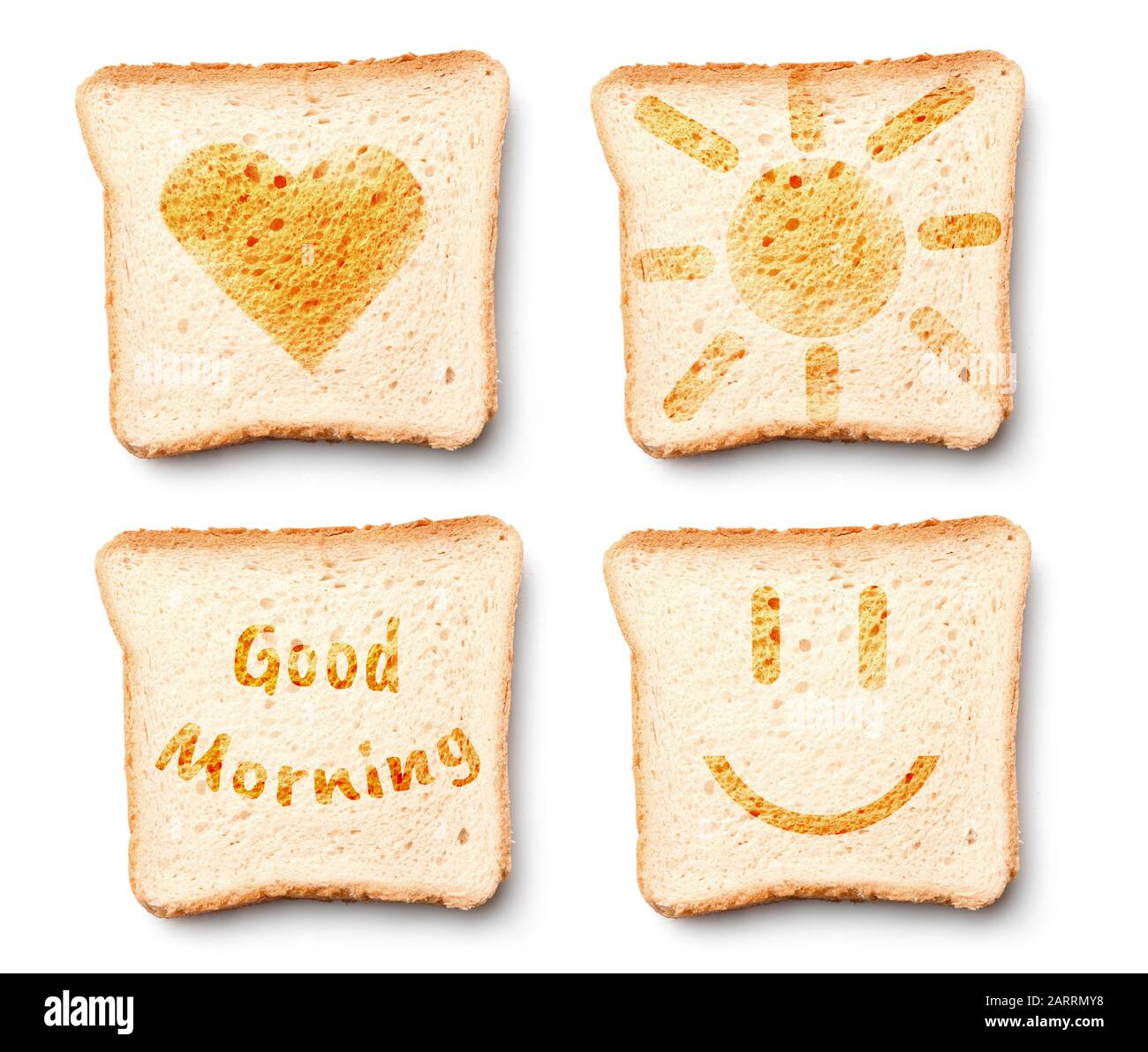 Different slices of toasted bread on white background, top view Stock ...