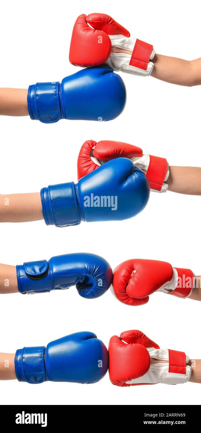Hands in boxing gloves on white background Stock Photo - Alamy