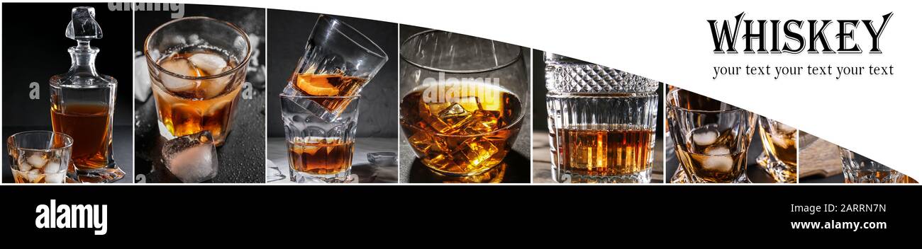 Collage of photos with cold whiskey Stock Photo - Alamy