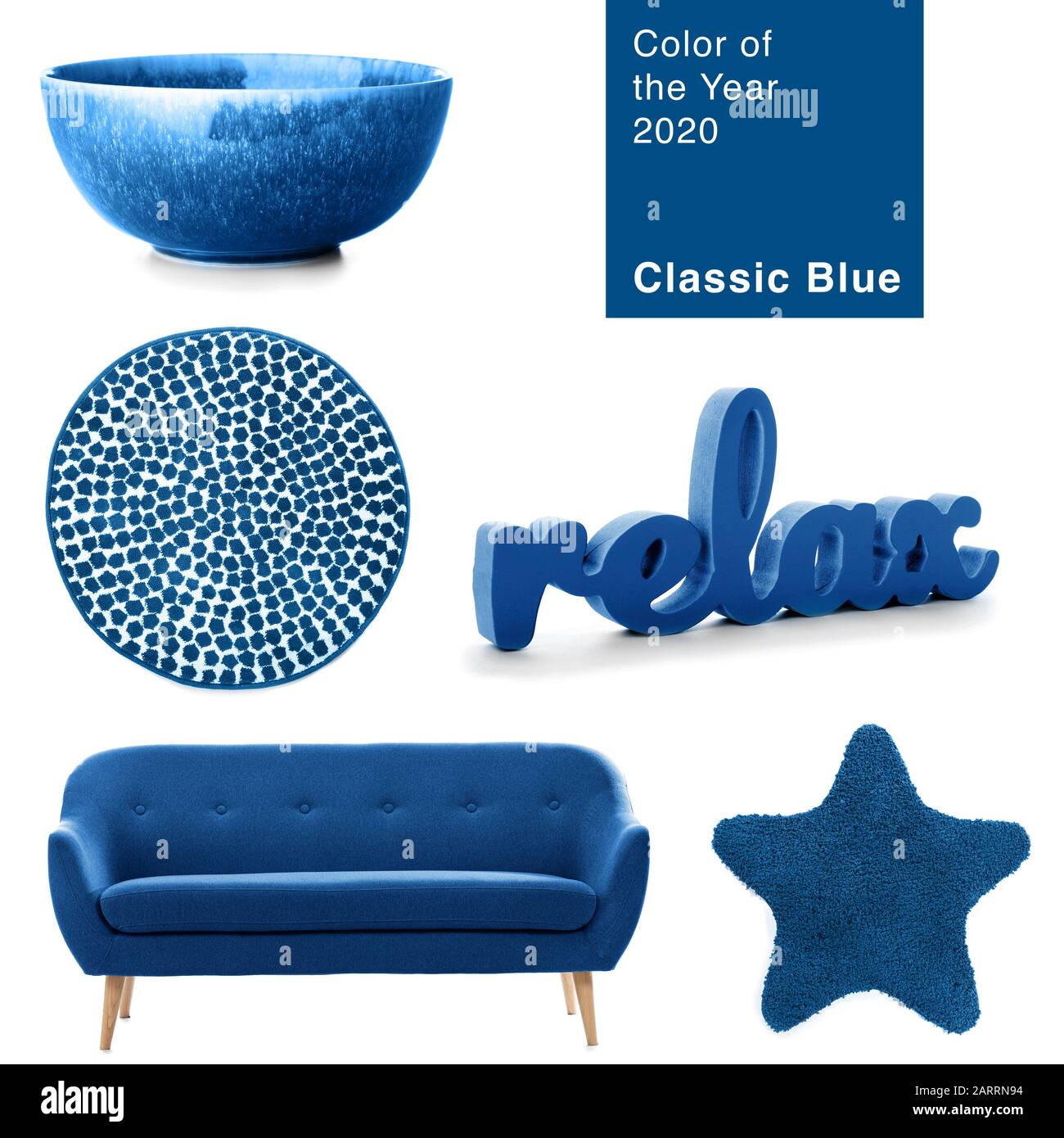 Different objects in blue color on white background Stock Photo - Alamy