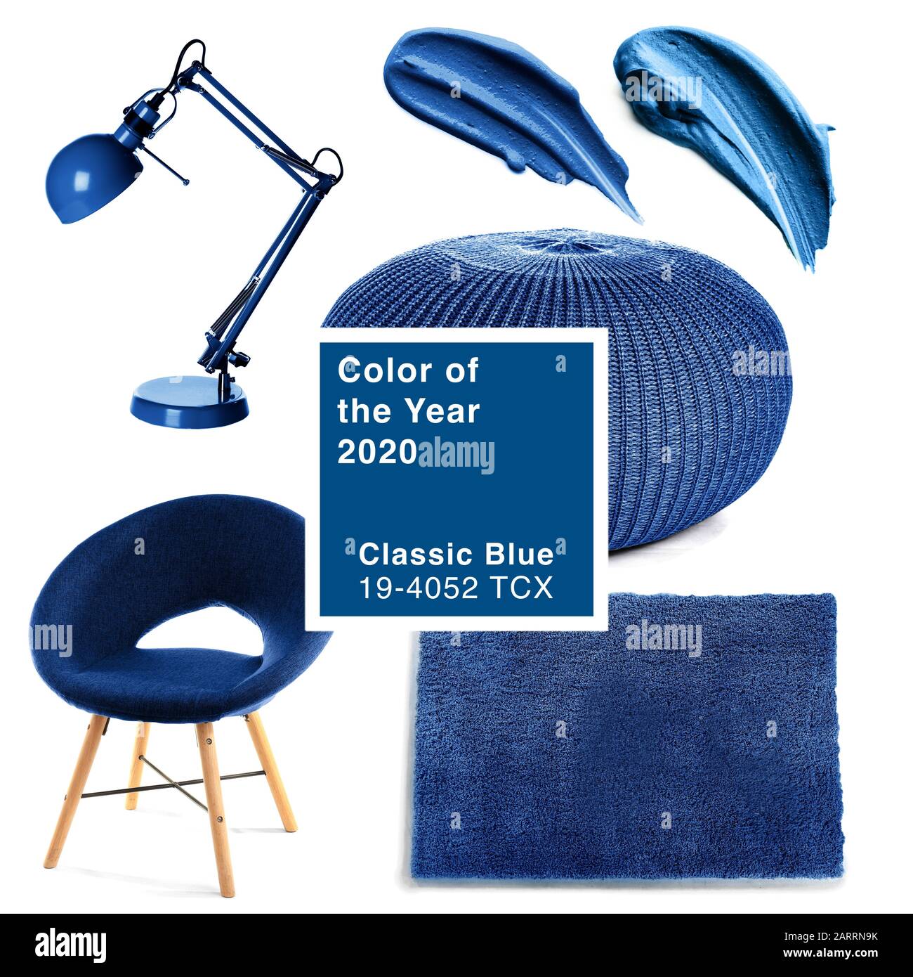 Different objects in blue color on white background Stock Photo - Alamy