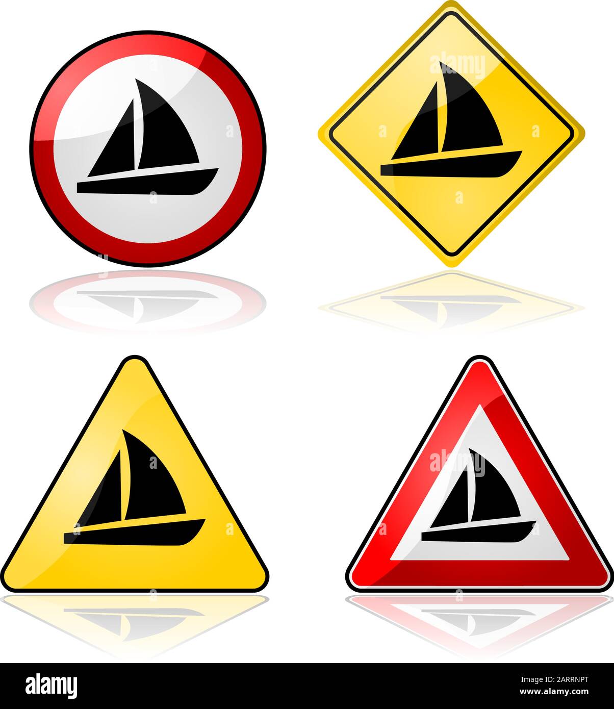 Icon set showing different traffic signs with a sailboat Stock Vector ...