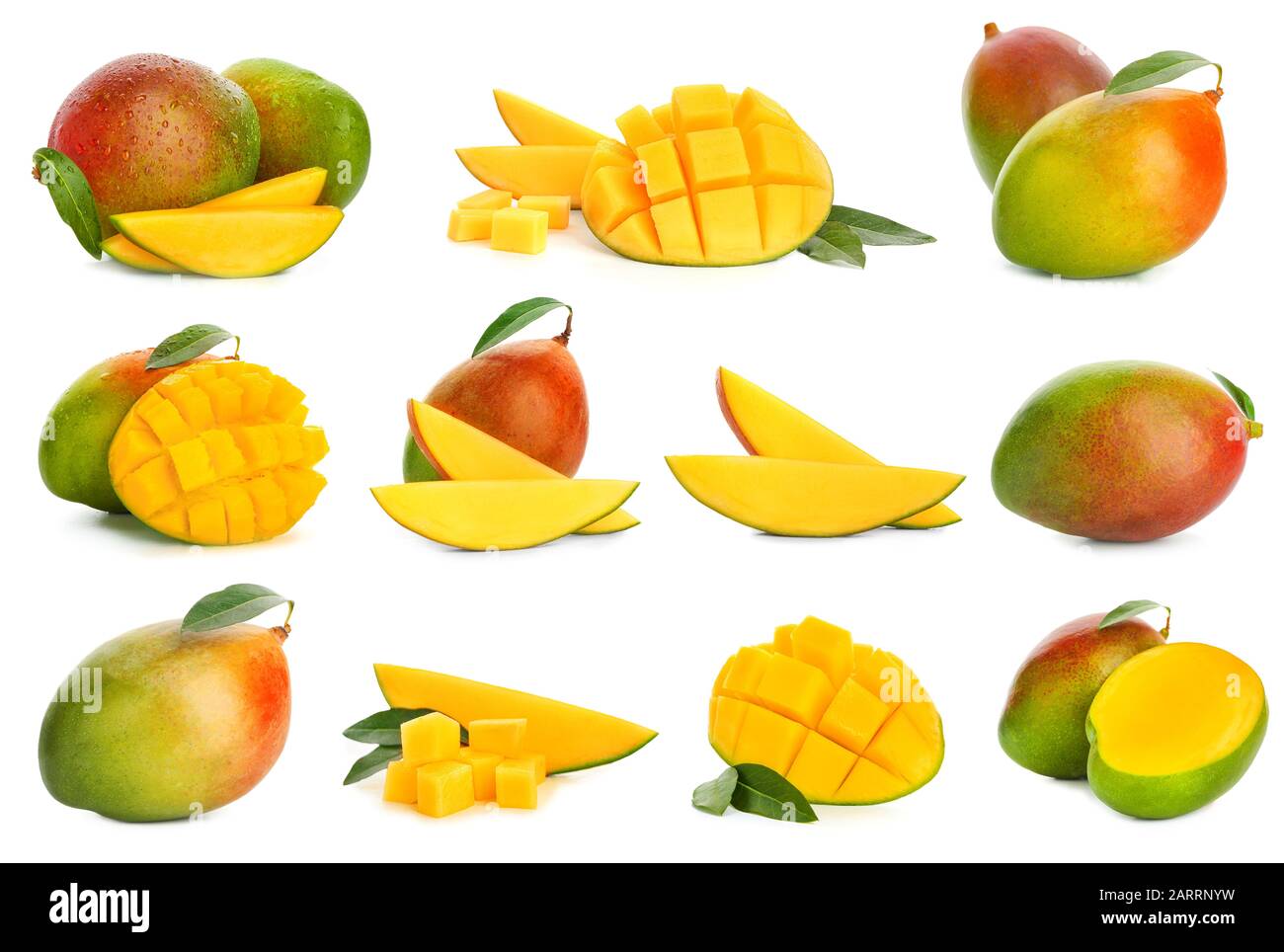 Collage with tasty mango fruit on white background Stock Photo - Alamy