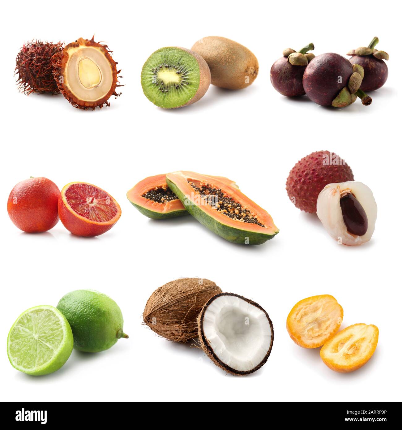 Assortment of tasty exotic fruits on white background Stock Photo - Alamy