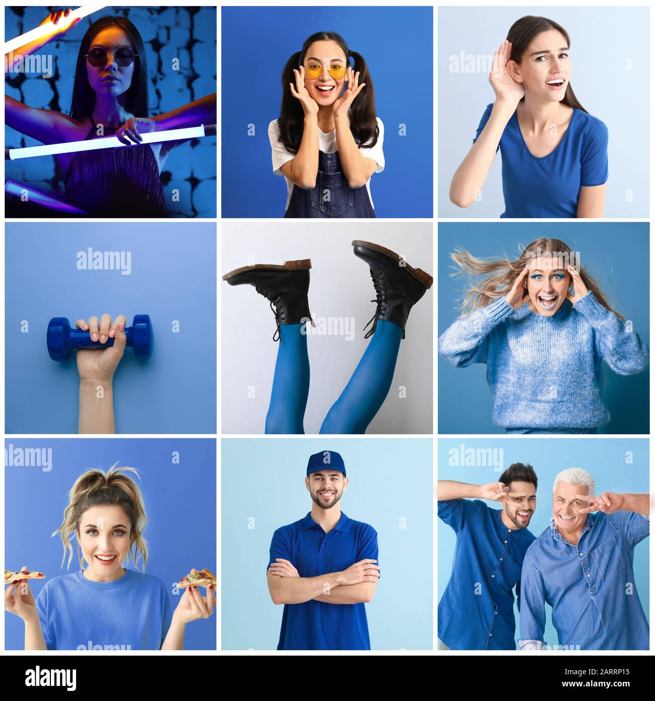 Collage of photos in blue colors Stock Photo - Alamy