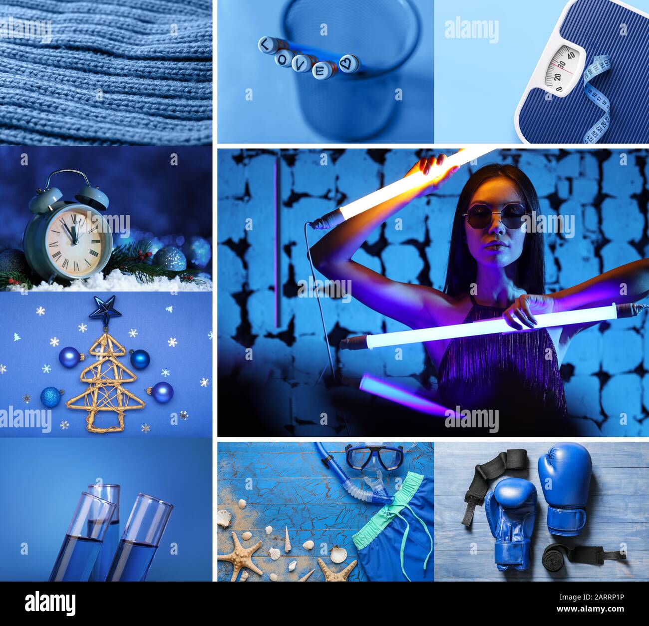 Collage of photos in blue colors Stock Photo - Alamy
