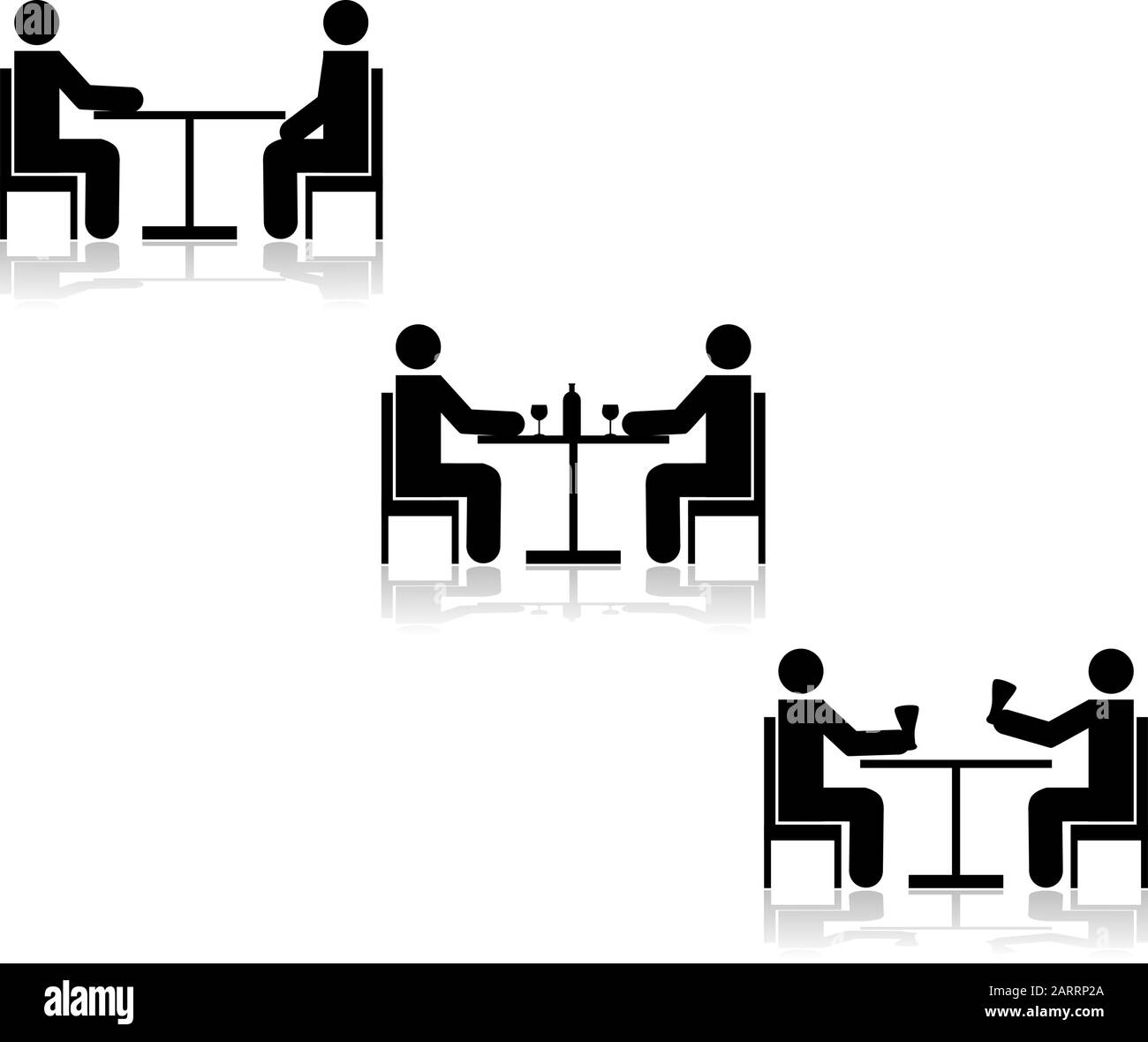 Icon set showing three different meetings taking place at a table Stock ...