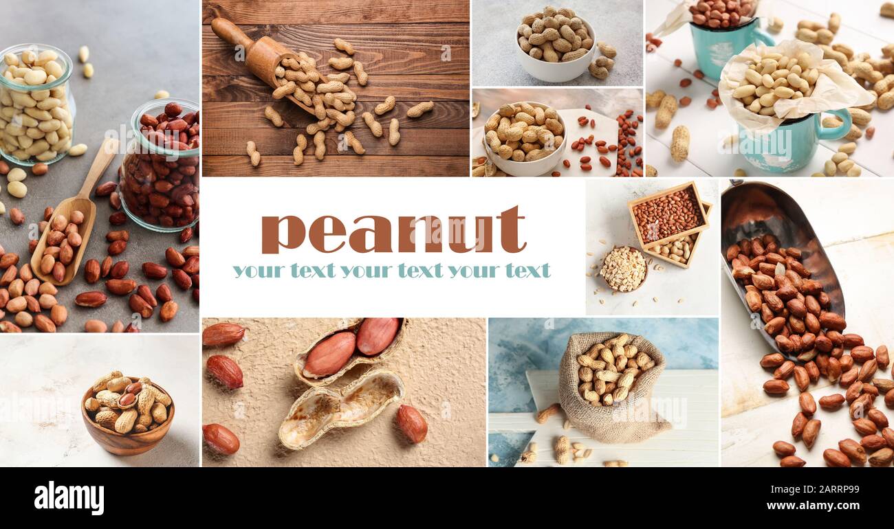 Collage of photos with tasty peanuts Stock Photo - Alamy