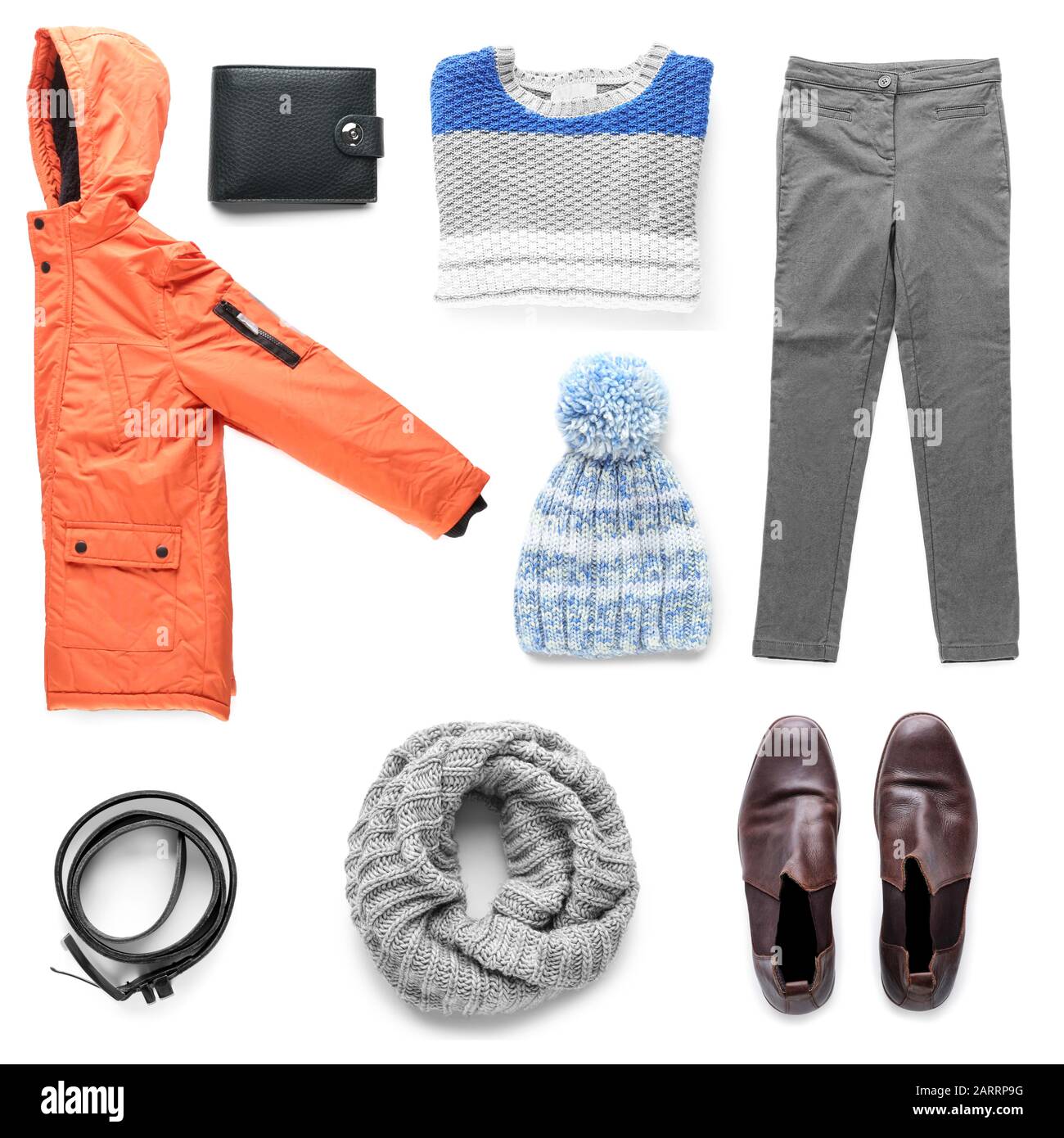 Set of man's clothes on white background Stock Photo - Alamy