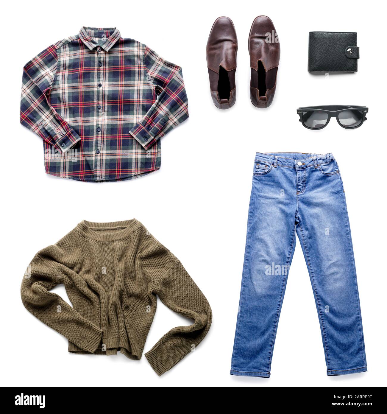 Set of man's clothes on white background Stock Photo - Alamy