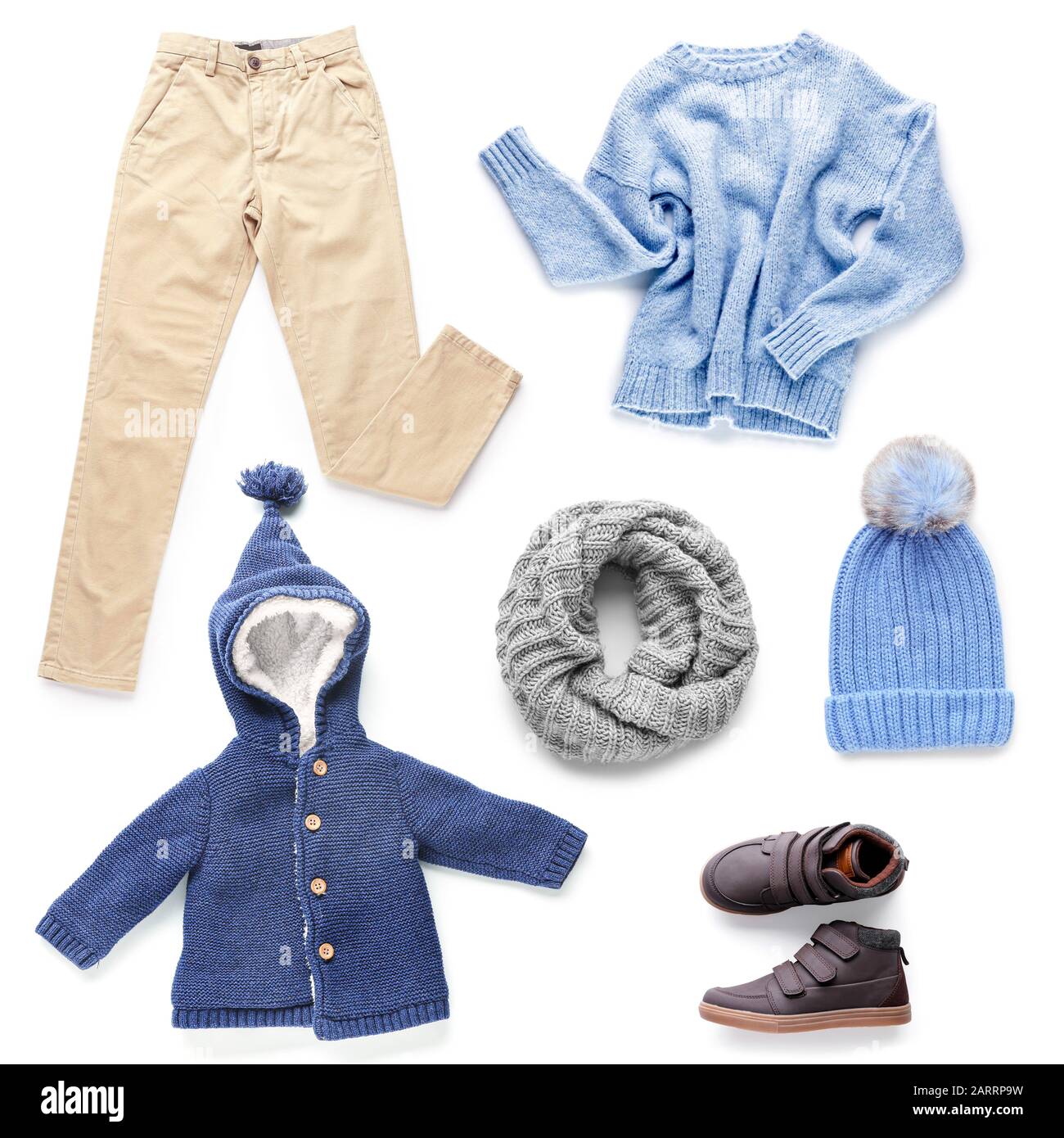 Set of winter clothes on white background Stock Photo - Alamy