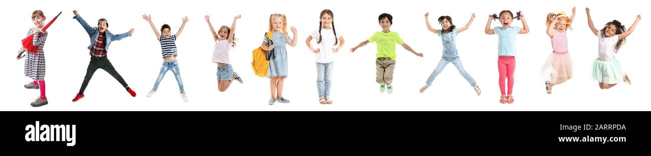 Set of little children on white background Stock Photo - Alamy