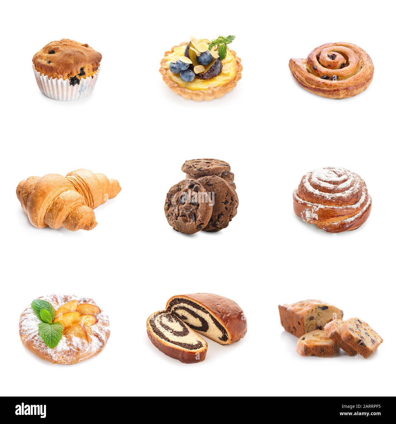 Different tasty pastries on white background Stock Photo - Alamy