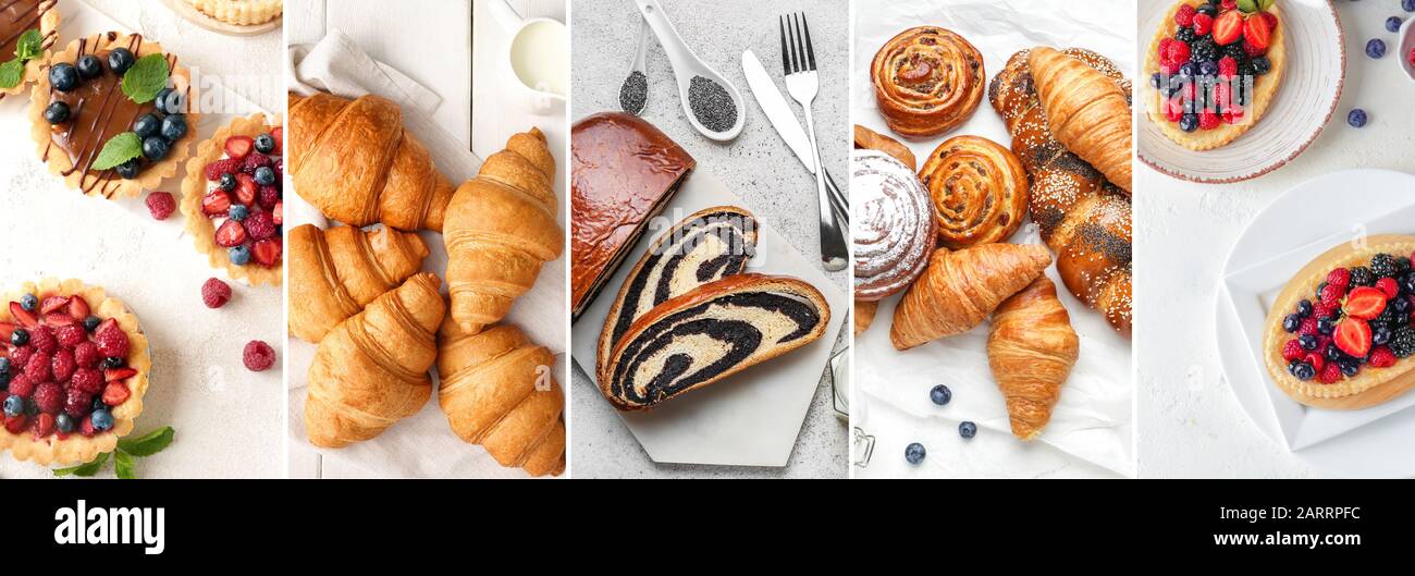 Collage of photos with different tasty pastries Stock Photo - Alamy