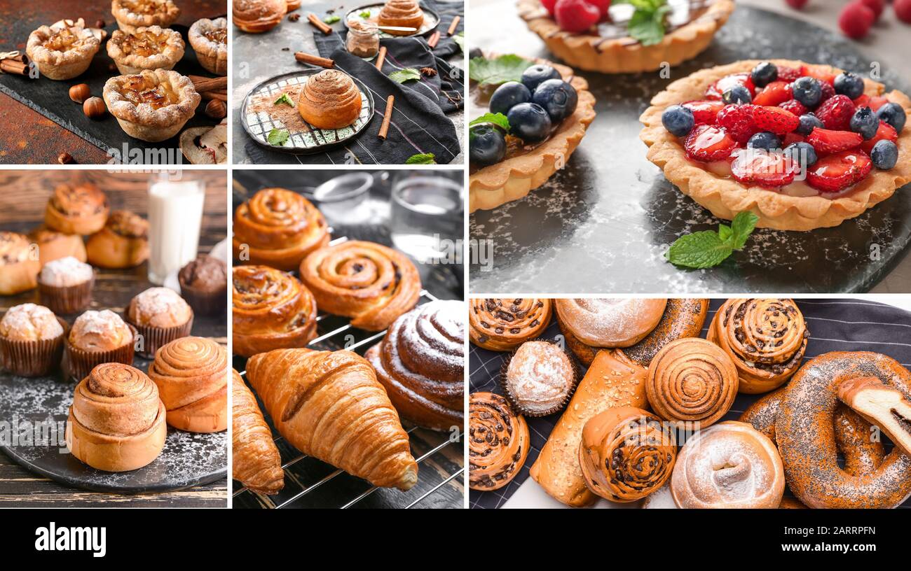 Collage of photos with different tasty pastries Stock Photo - Alamy