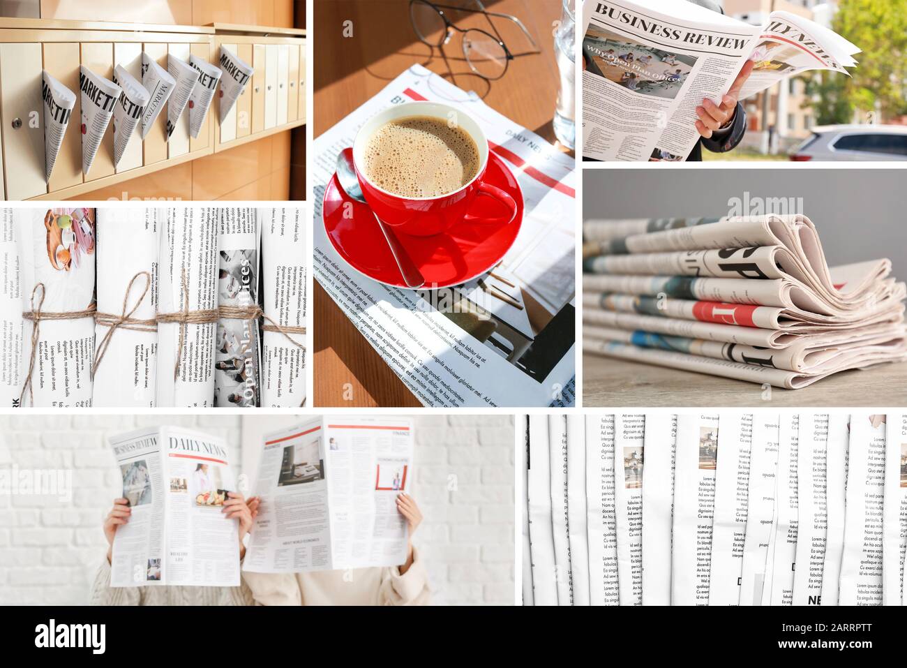 Collage of photos with different newspapers Stock Photo - Alamy