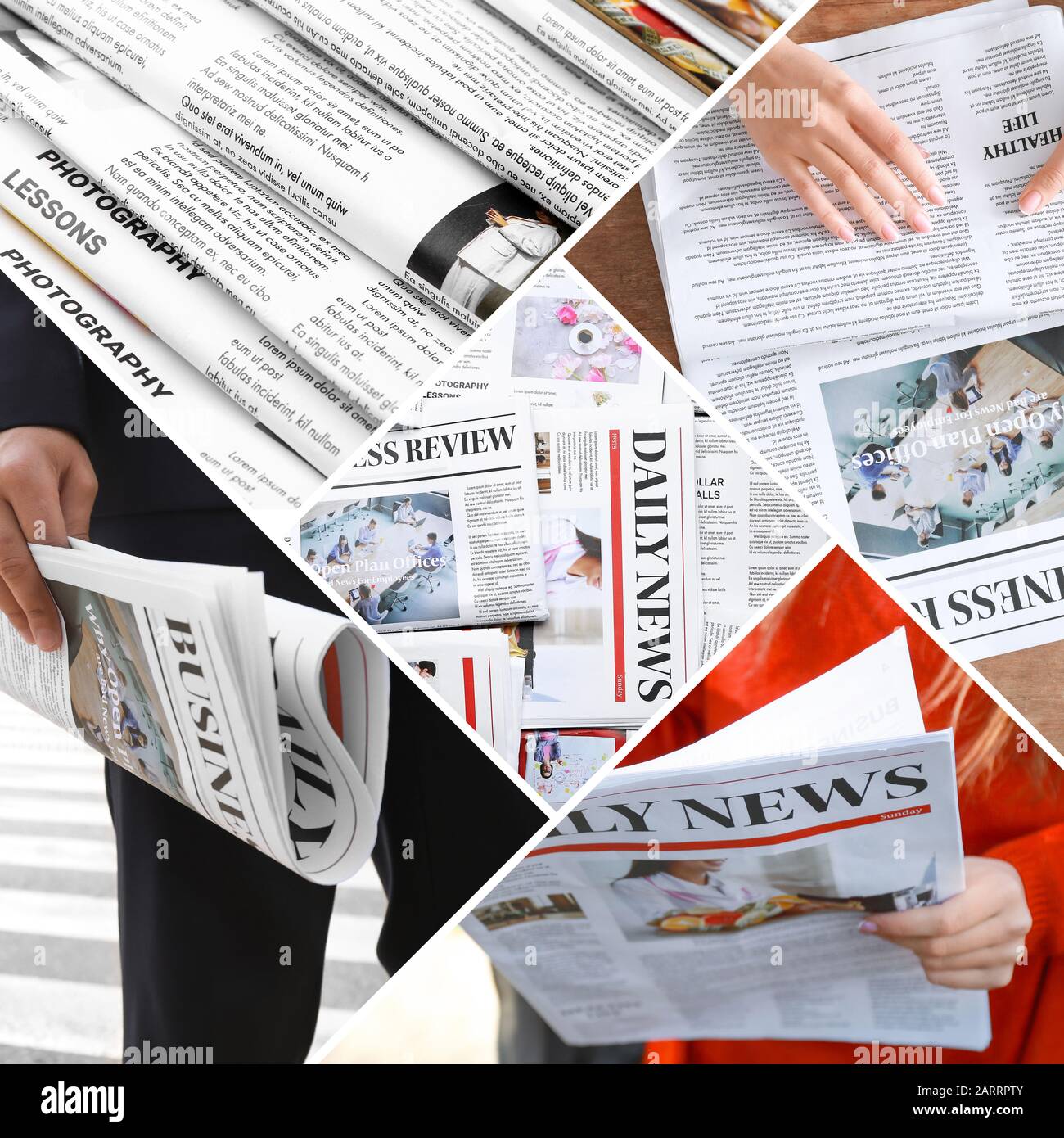 Collage of photos with different newspapers Stock Photo - Alamy