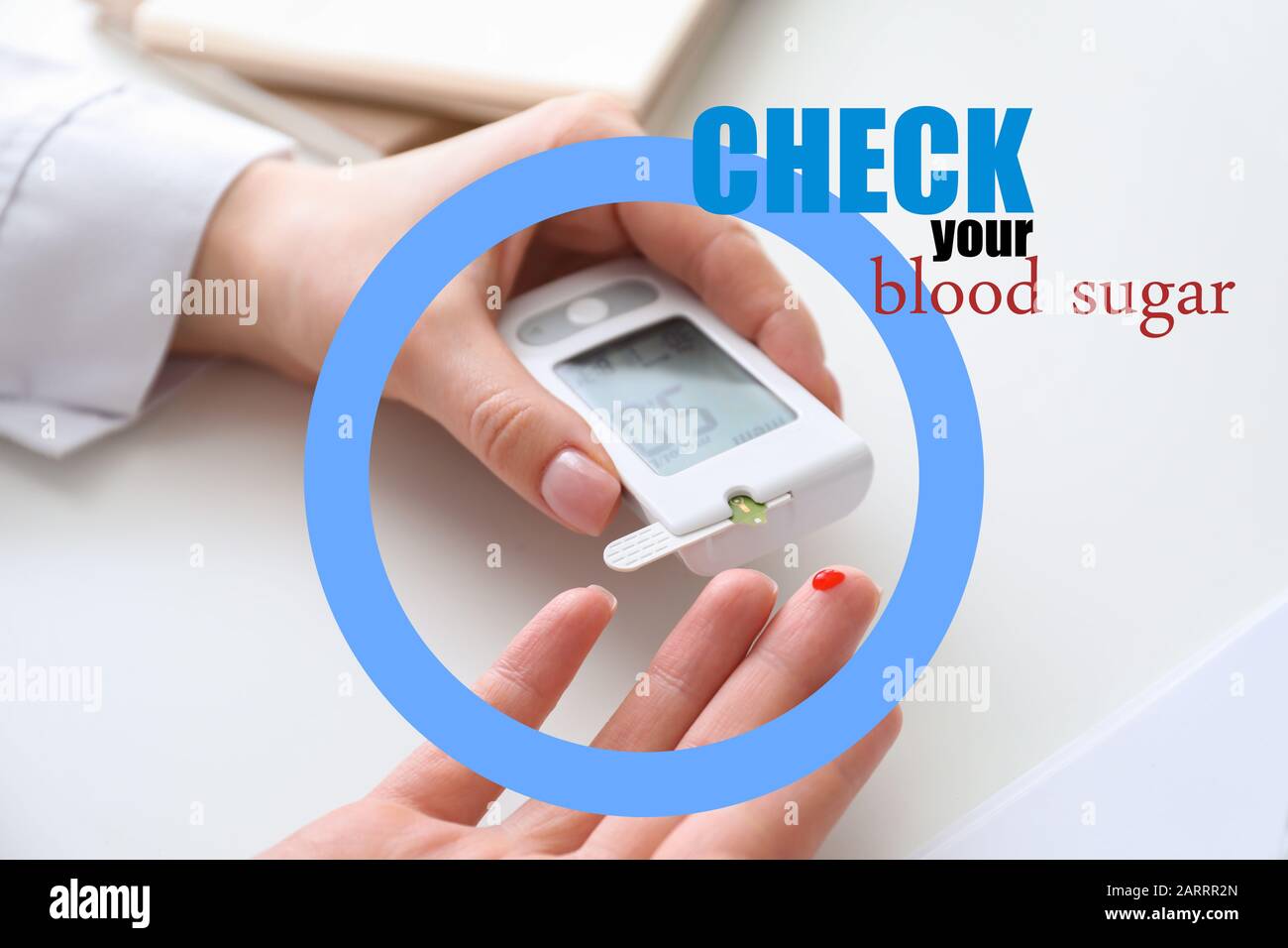 Woman taking diabetes test glucometer hi-res stock photography and ...