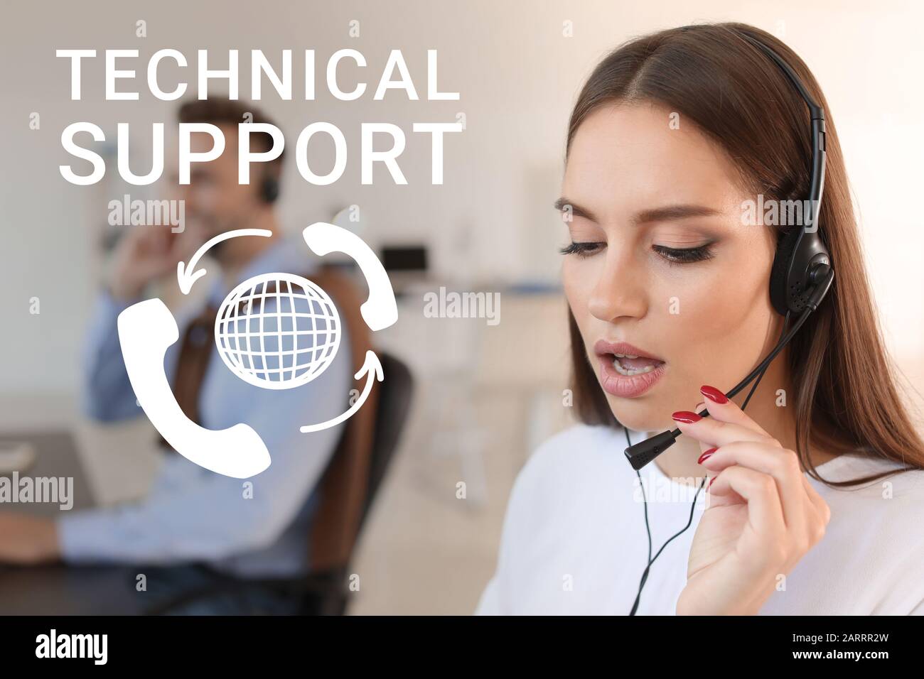 Female technical support agent working in office Stock Photo - Alamy