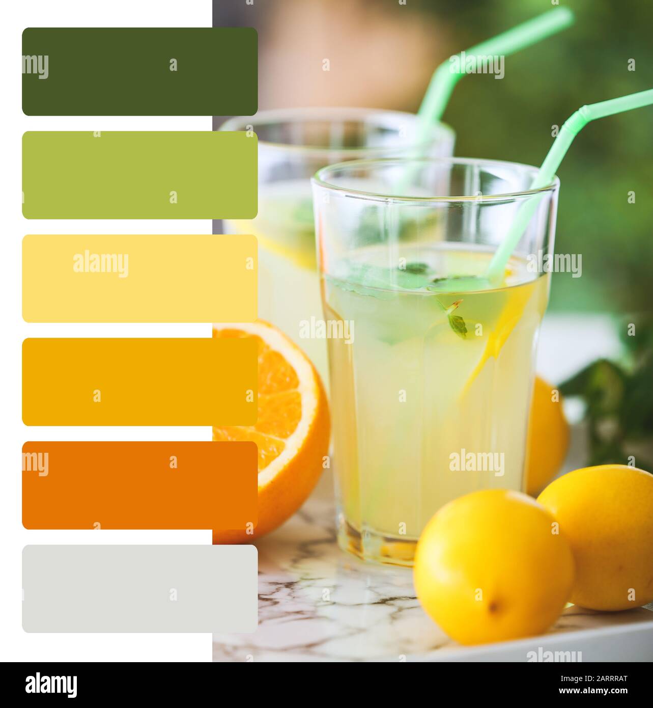 Glasses of fresh lemonade on table. Different color patterns Stock ...