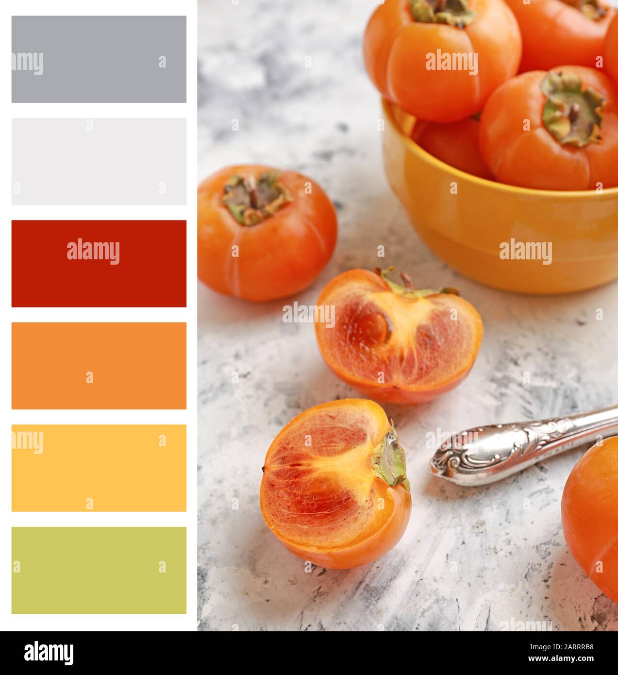 Ripe persimmons on light background. Different color patterns Stock ...