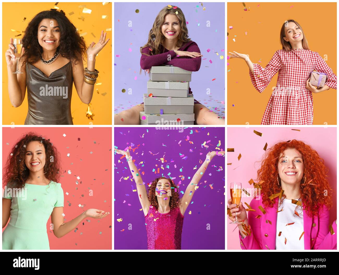 Woman celebrating confetti falling Cut Out Stock Images & Pictures - Alamy