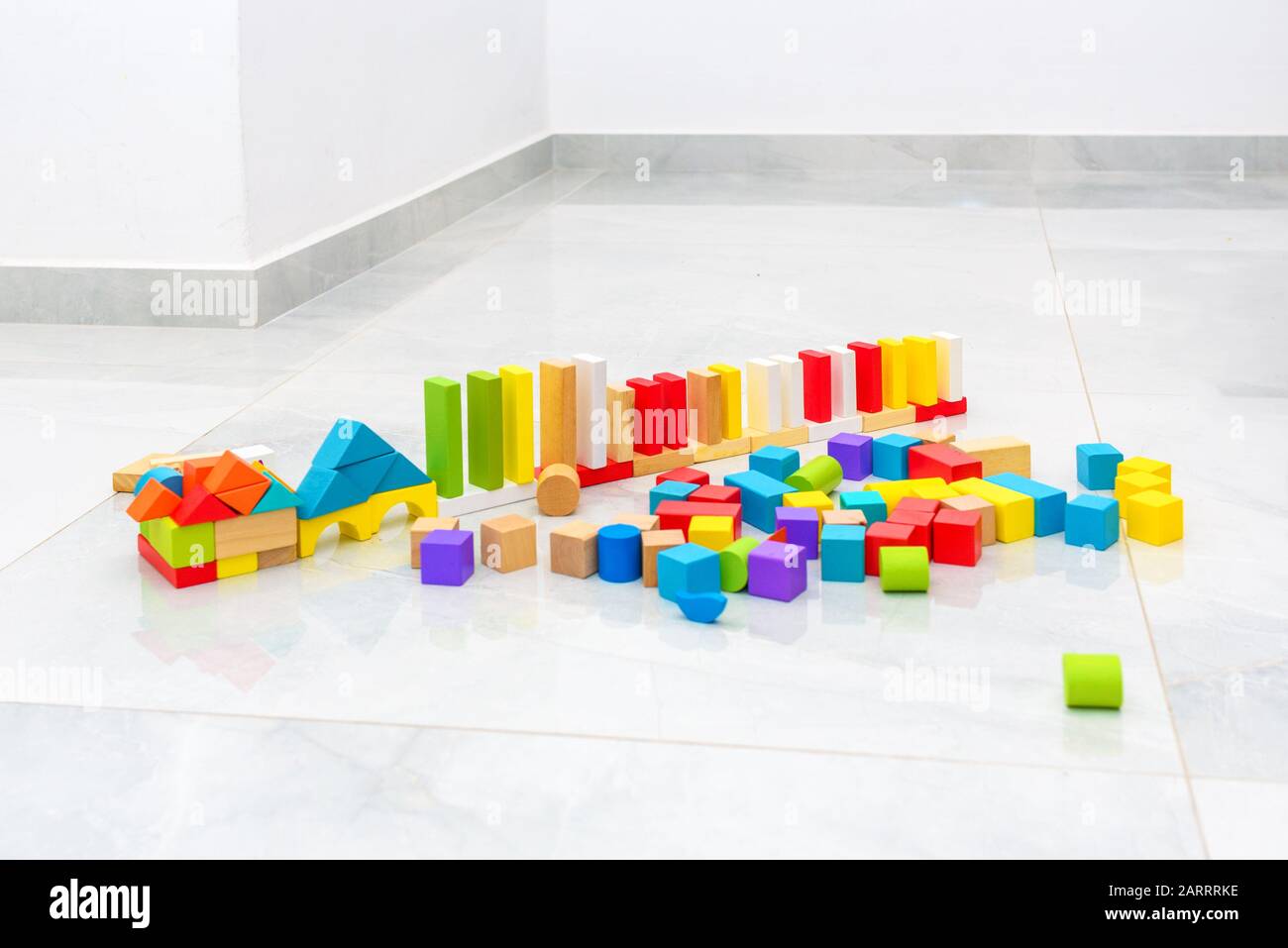 Zero waste. Plastic free wooden toys, toy building blocks Stock Photo ...