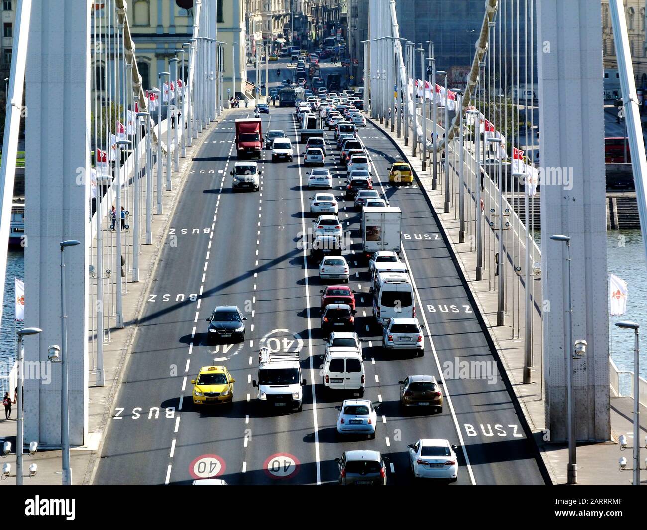 the Elizabeth bridge close-up in Budapest in diminishing perspective ...